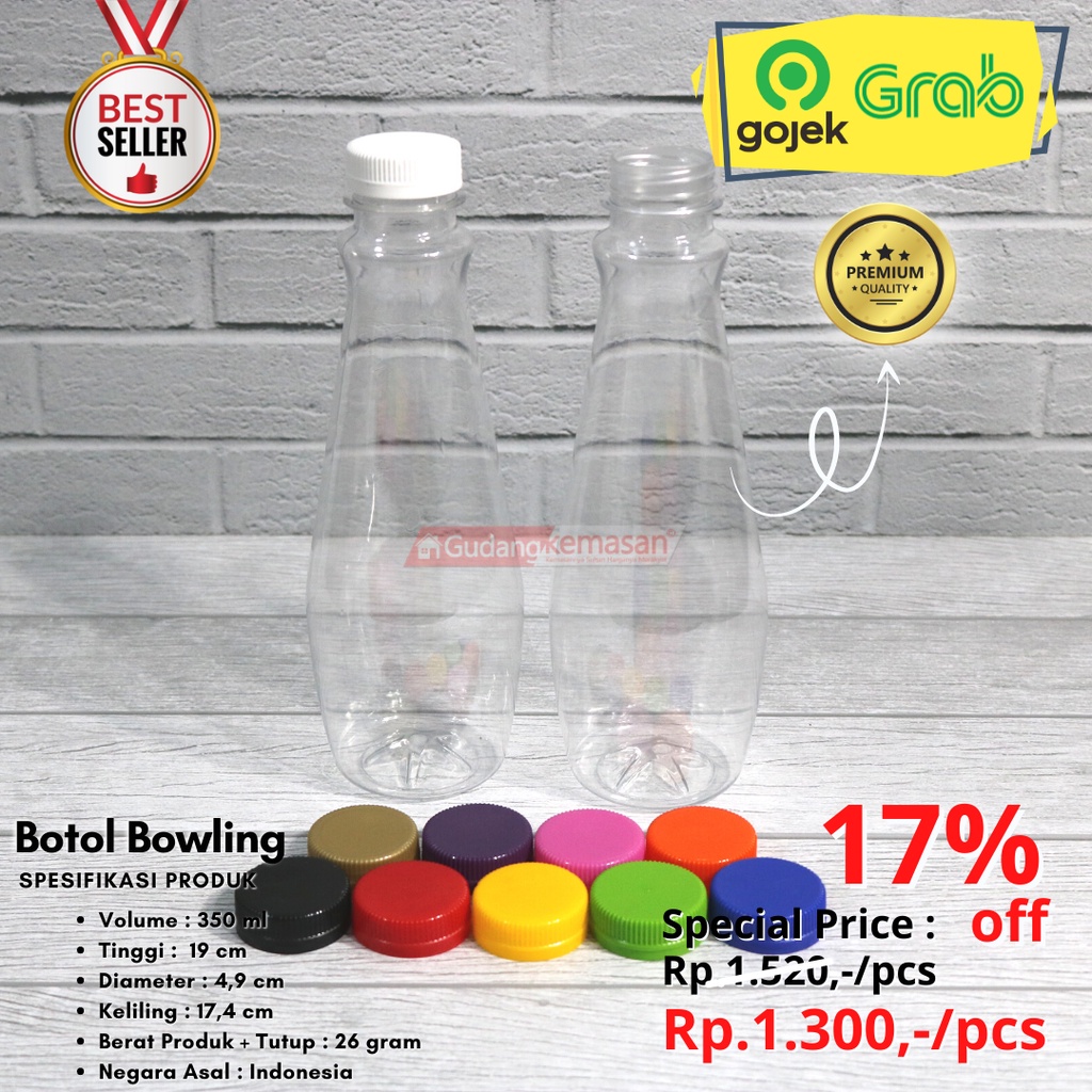 Jual BOTOL PLASTIK 350ML BOWLING TUTUP SN WARNA WARNI PER 100 PCS ...