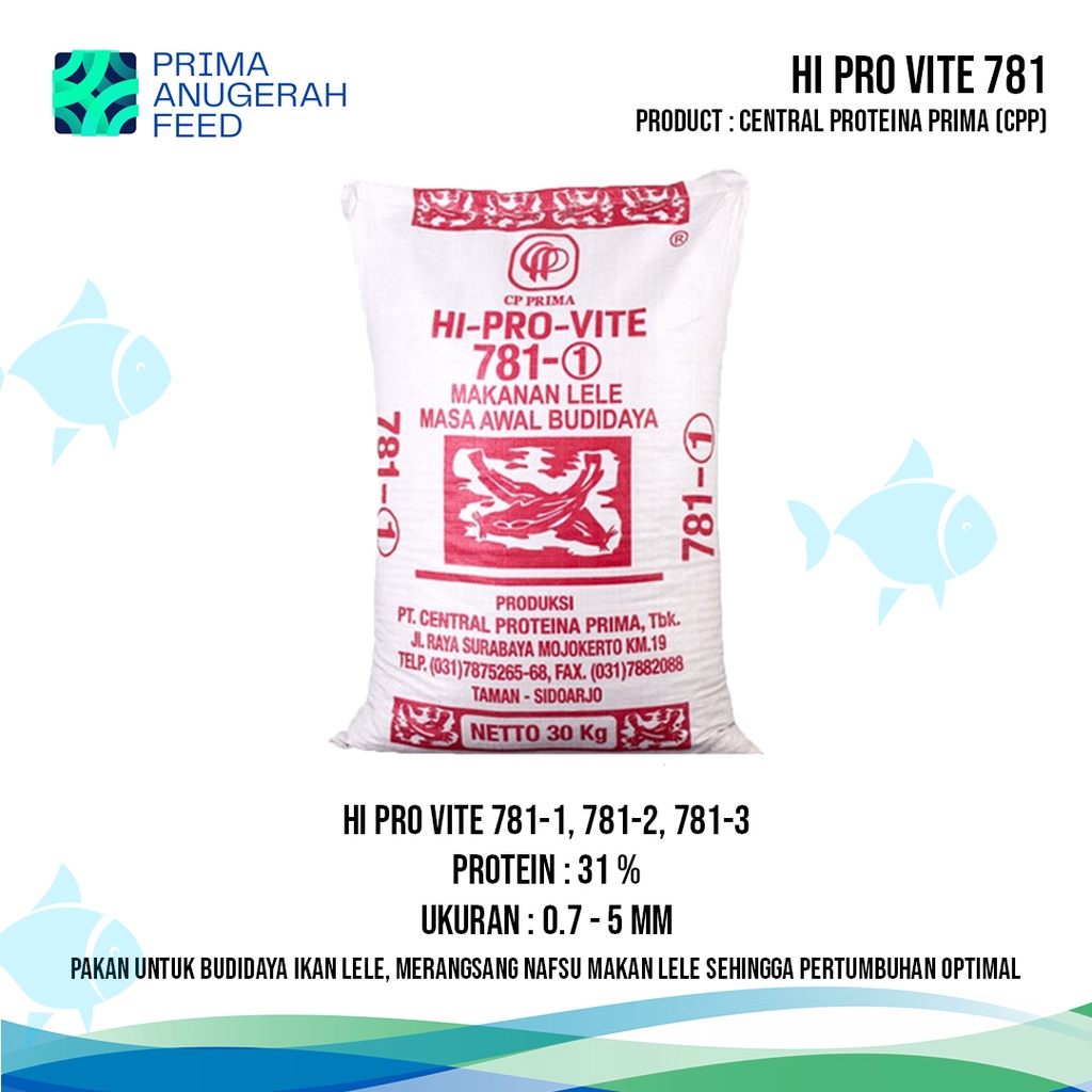 Jual PELET IKAN LELE, NILA, GURAME HI-PRO-VITE 781 (781-1, 781-2, 781-3) HIGH PROTEIN KEMASAN ...