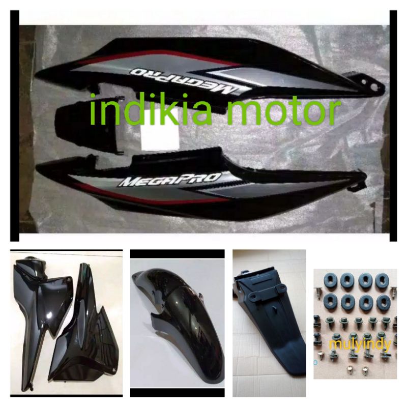 Jual cover body bodi full set plus baut karet Megapro Primus hitam ...
