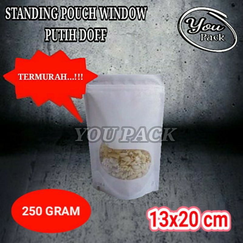 Jual STANDING POUCH WINDOW PUTIH DOFF 250 GRAM KEMASAN KOPI-SNACK ...