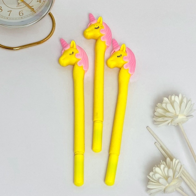 Jual Pen Unicorn Kuning Fullbody / Pulpen Gel Tinta Hitam Full Body ...