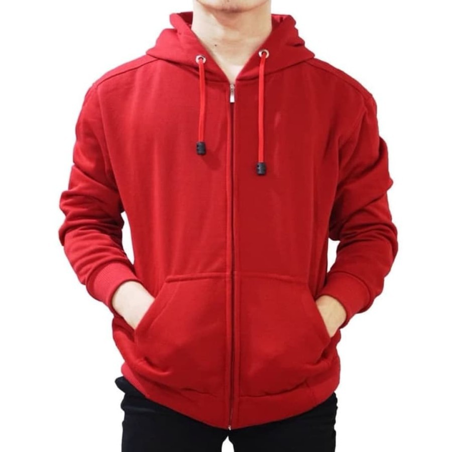 Jual SWEATER POLOS JAKET HOODIE ZIPPER MERAH SIZE L - ( PRIA & WANITA ...