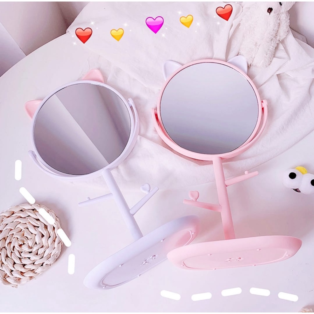 Jual Cermin Kaca Rias Kitty Telinga Kucing Bulat Mirror Makeup Murah ...