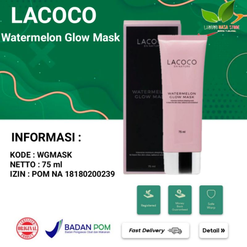 Jual LACOCO WATERMELON GLOW MASK 75 ML,MASKER WAJAH,PENCERAH ANTI AGING ...