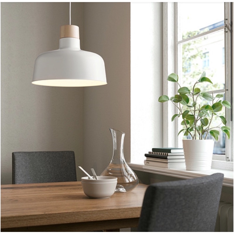 Jual IKEA BUNKEFLO Pendant lamp, white/birch, 36 cm | Shopee Indonesia