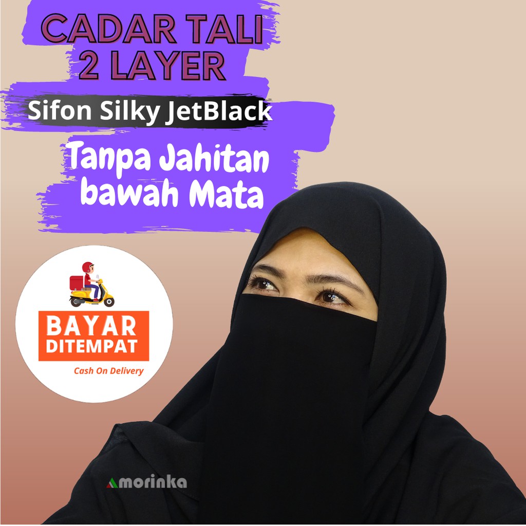 Jual Cadar Tali Dua Layer Premium [Tanpa Jahitan Bawah Mata] / Niqab Sifon Silky Arab | Shopee ...