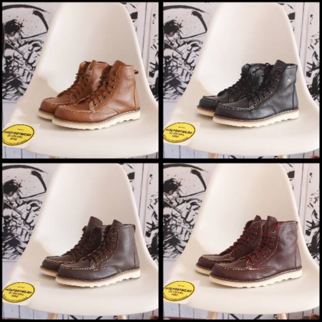 Jual SEPATU BOOT MOCTOE CLASSIC LEATHER KULIT ASLI BLACK TAN BROWN ...