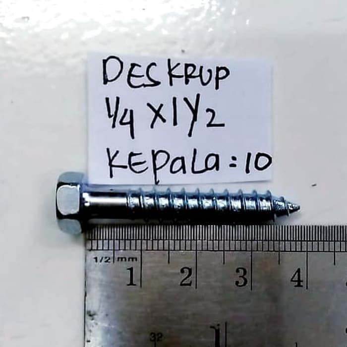 Jual Baut Deskrup 1/4x1 1/2" / Lag Bolt 1/4 x 1 1/2 / 4 cm Putih Kunci ...