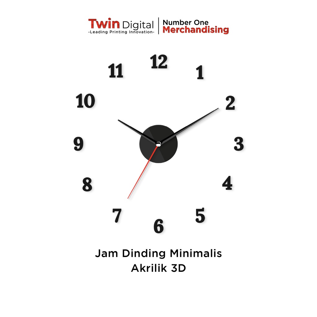 Jual Twindigital Jam Dinding Angka Akrilik Hitam Minimalis 3D Dekorasi ...