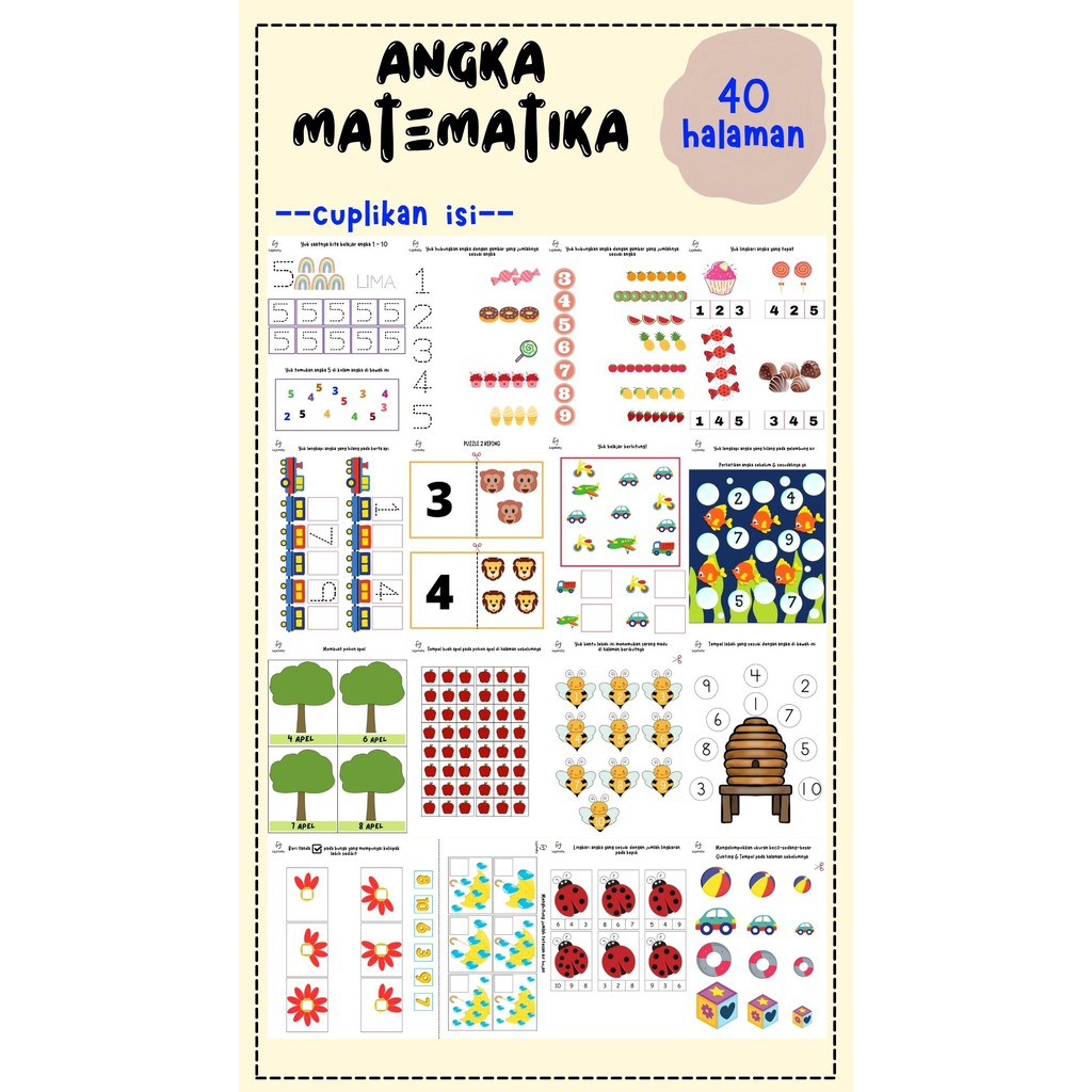 Jual WORKSHEET ANAK 2 3 4 5 6 tahun Lembar Kerja ANGKA MATEMATIKA ...
