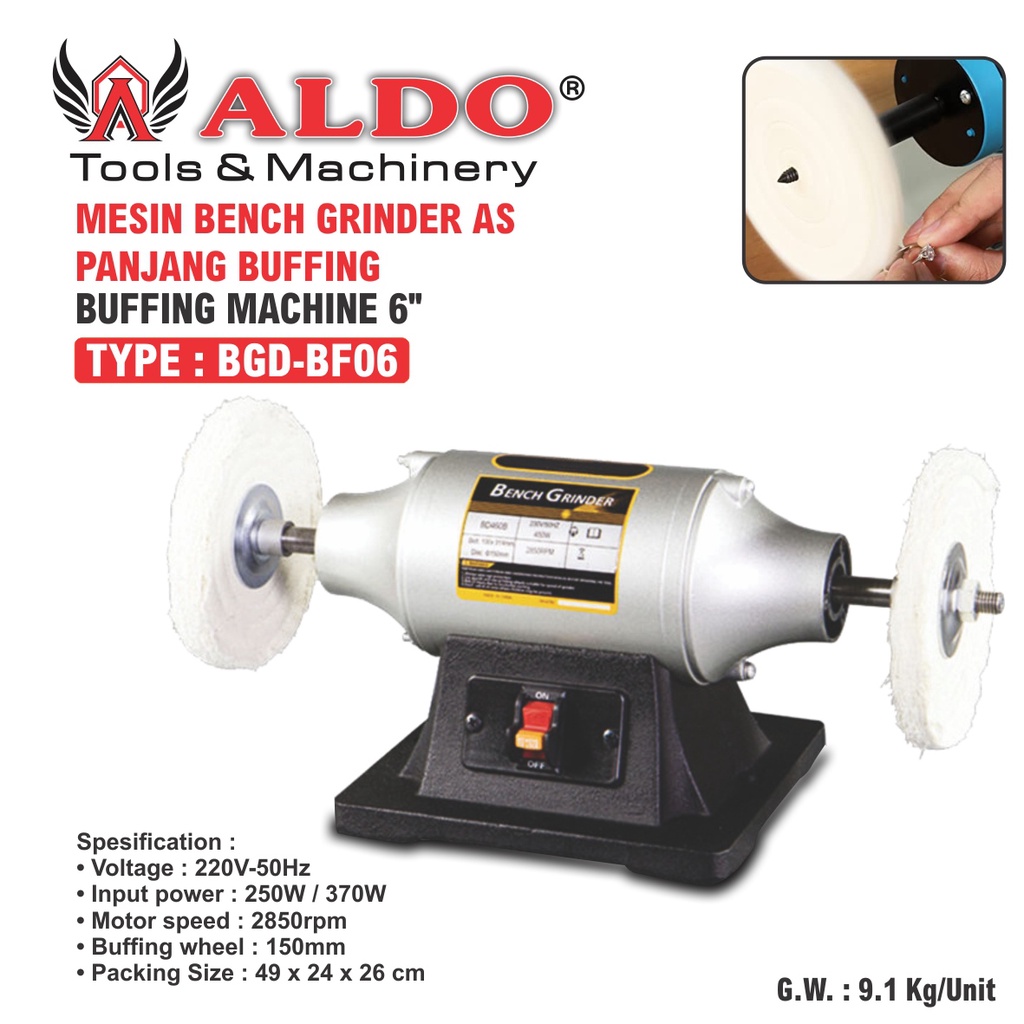 Jual Mesin Bench Grinder As Panjang Buffing Type BGD-BF06 ALDO | Shopee ...