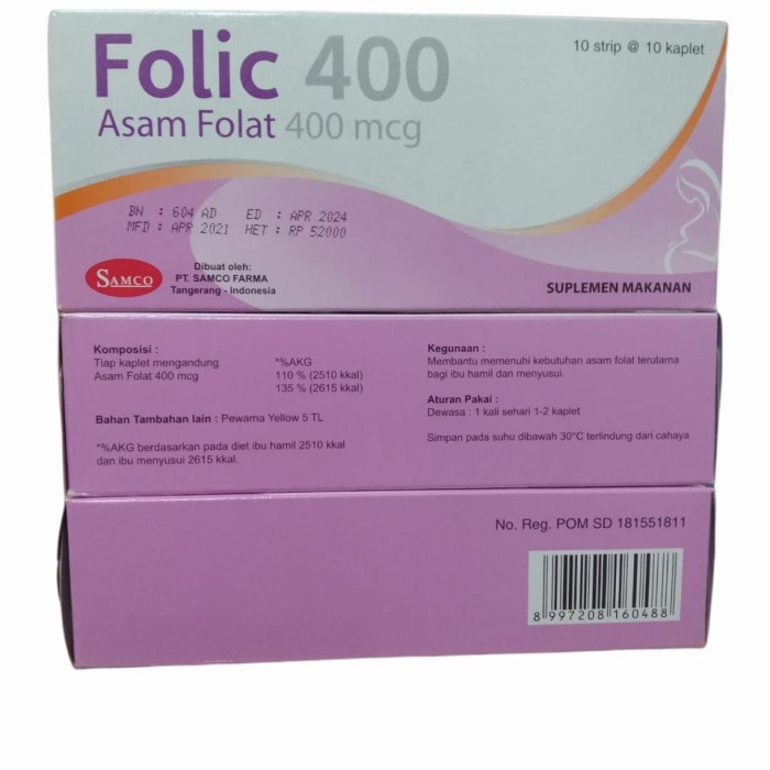 Jual Folic 400 Mcg Asam folat suplemen ibu hamil | Shopee Indonesia