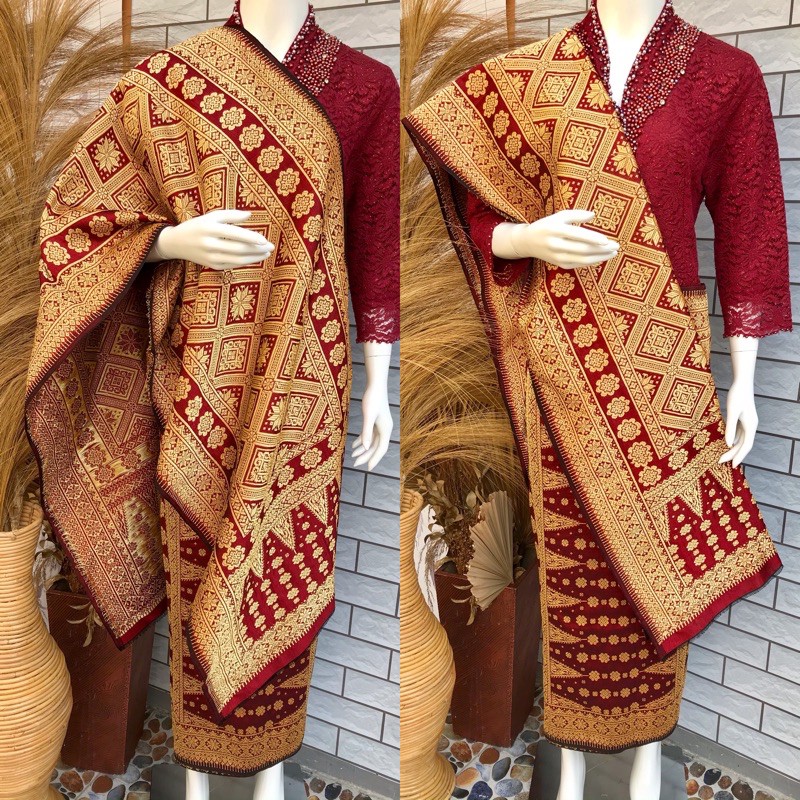 Jual MOTIF TERBARU/ SONGKET LEPUS MERAH MAROON ORI | Shopee Indonesia