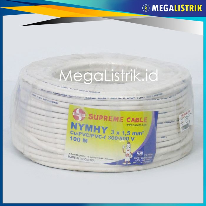 Jual SUPREME NYMHY 3X1.5 MM ( 100 METER ) / KABEL LISTRIK PUTIH SERABUT TEMBAGA NYM HY 3 X 1.5 ...