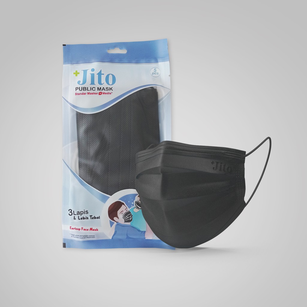 Jual JITO Masker Medis 3 Ply Earloop Hitam - Sachet isi 5 pcs | Shopee ...