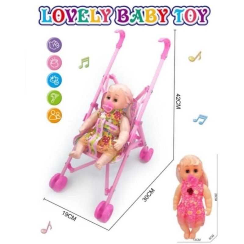 Jual Mainan Anak Perempuan Stroller Bayi Baby Troli Bisa Menangis ...