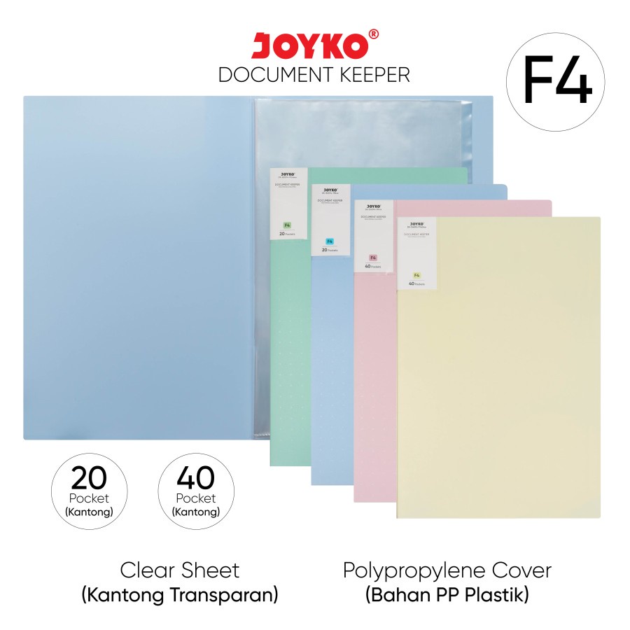 Jual Joyko Dokumen Keeper Clear Holder DK-B20 F4 20 Sheet Pastel Color ...