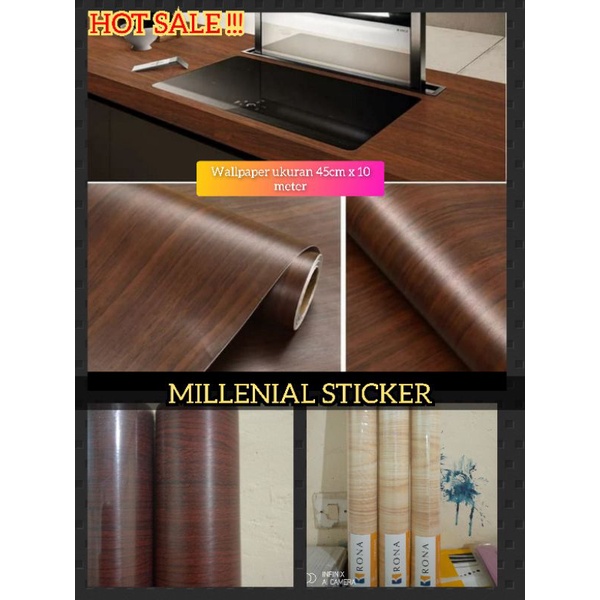 Jual stiker kayu/ wallpaper motif kayu/ stiker kayu 3D/ wall sticker ...