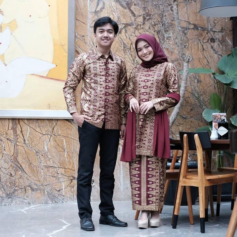 Jual KEBAYA COUPLE TUNANGAN MODERN 2021 BATIK PRADA SONGKET PALEMBANG TERBARU BATIK KAPEL ...