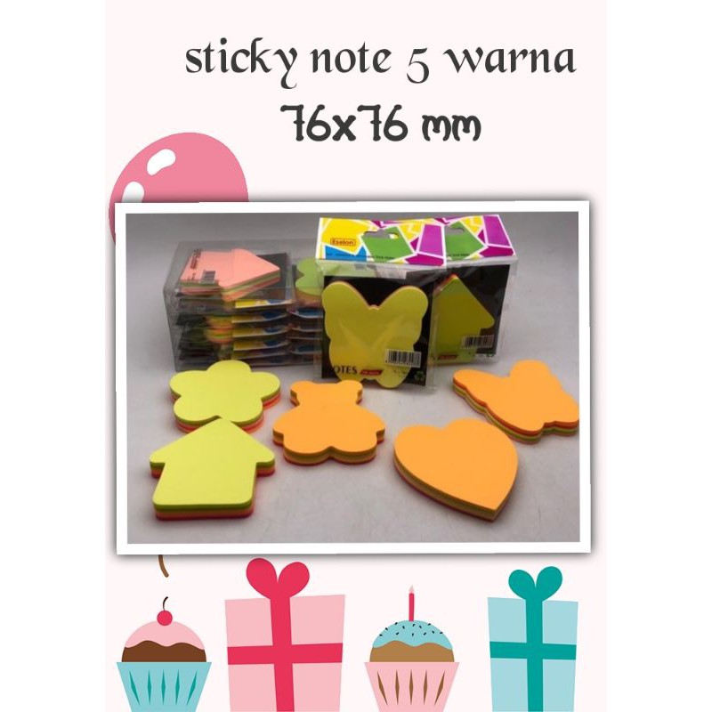 Jual sticky note, pembatas buku 5 warna. bentuk bermacam macam. 100 ...