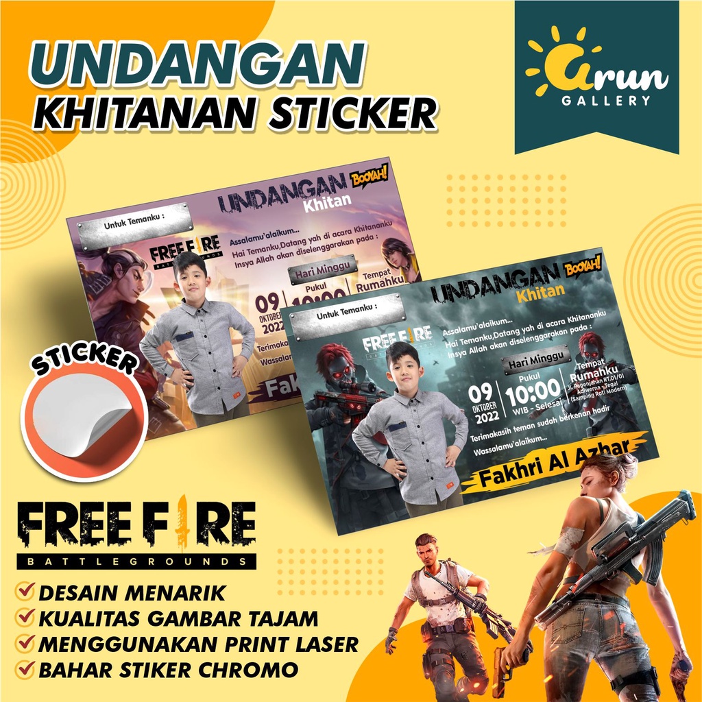 Jual STICKER UNDANGAN KHITAN ANAK TEMA FREE FIRE FF / UNDANGAN STICKER ...