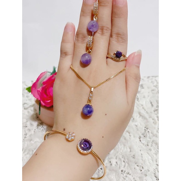 Jual Set perhiasan wanita permata giok warna ungu lapis emas model ...