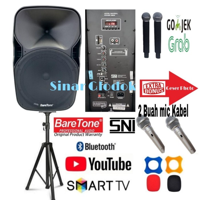 Jual Speaker Aktif Portable Baretone Max 15al Original 15 Inch Paket