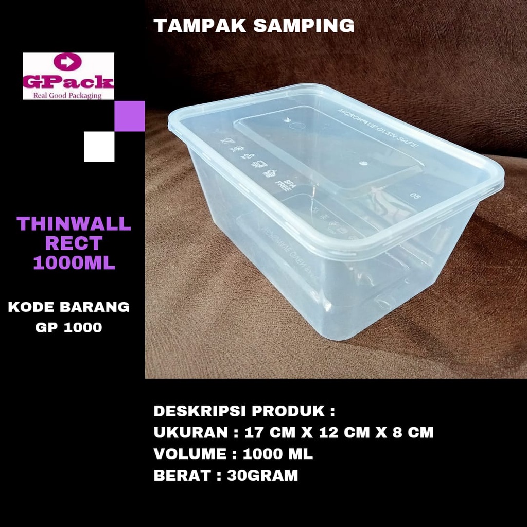 Jual Thinwall Rectangle 1000 ml / Kotak makanan 1000 ml / Food ...