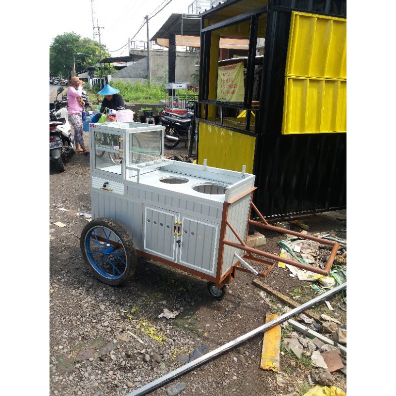 Jual Rombong Pentol Dorong Aluminium Ukuran 120x50cm, 2 Lubang Roda 3 ...