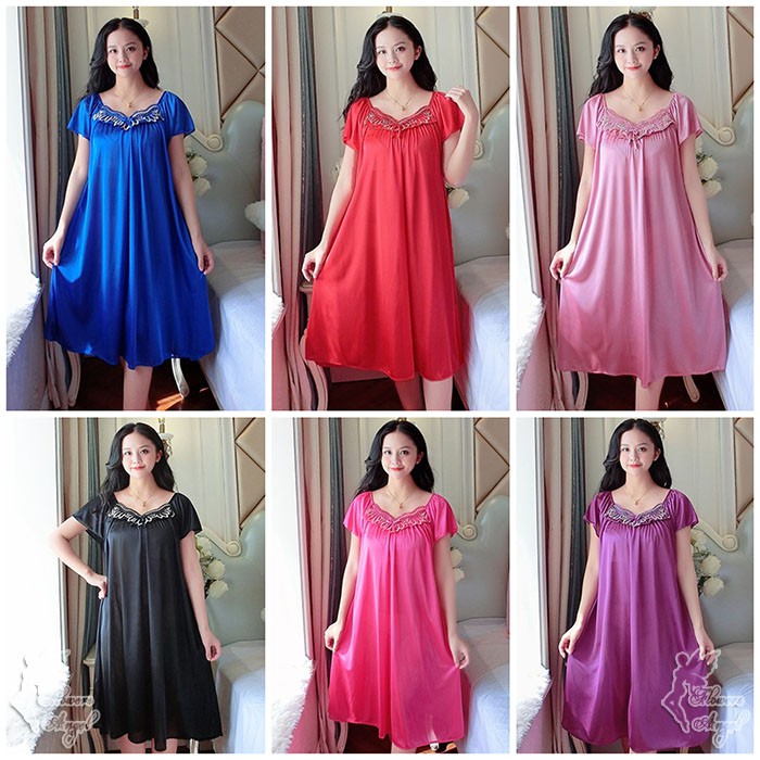 Jual Daster Baju Tidur Wanita Satin Jumbo Big Size Sexy Sleepwear ...
