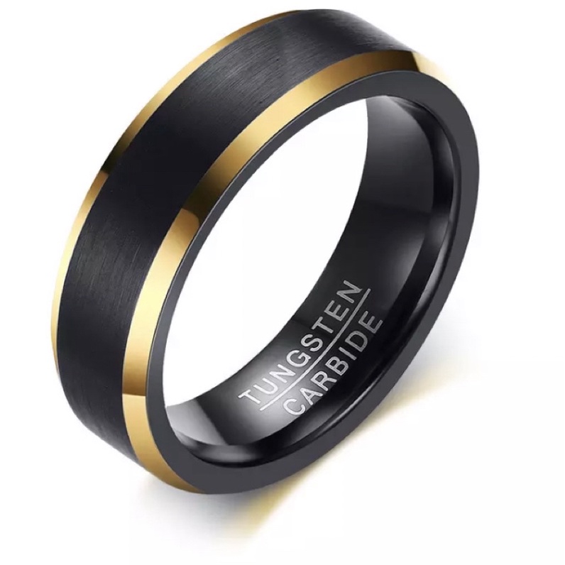Jual Cincin Tungsten Carbide Pertunangan Pernikahan Black IP Gold Plating Premium Original ...
