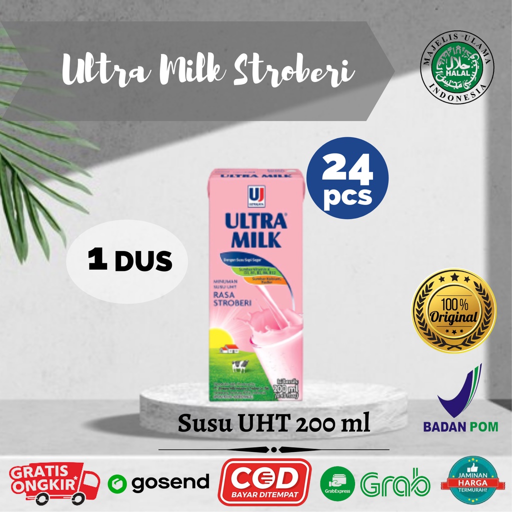 Jual Susu Ultra Milk Susu UHT Stroberi 24 x 200 ml 1 Dus Karton | Shopee Indonesia
