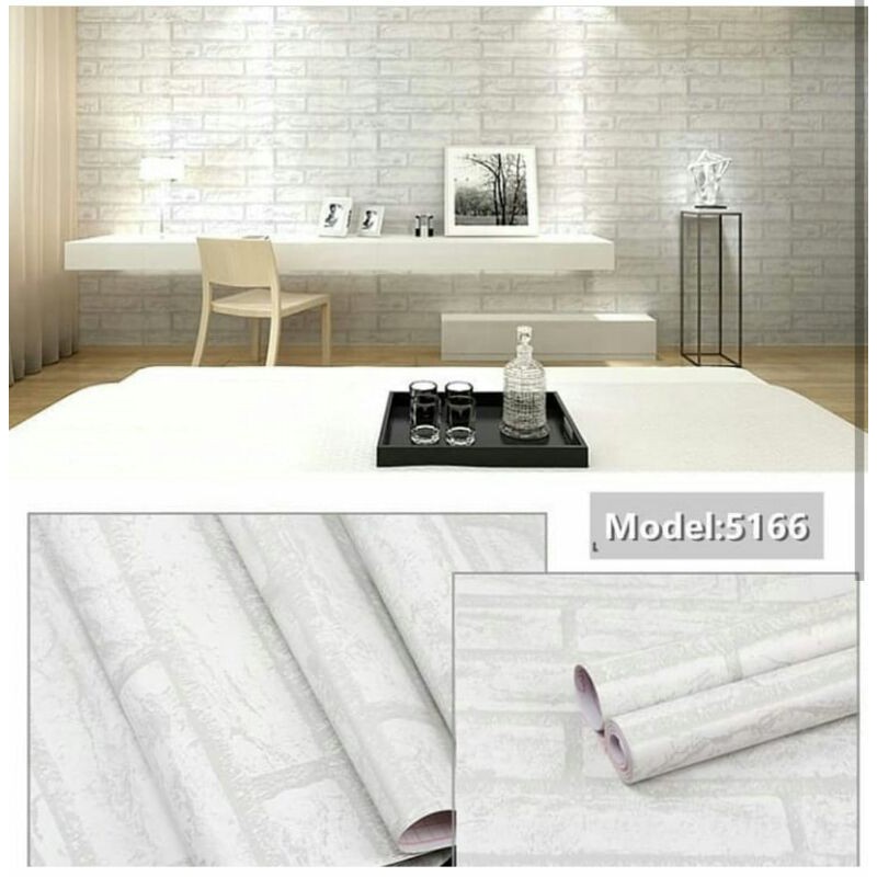 Jual Wallpaper dinding motif bata putih ukuran 10 meter x 45 cm ...