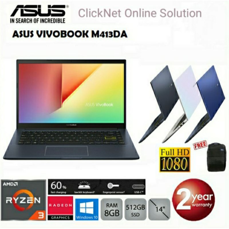 Jual ASUS VivoBook Laptop M413DA-EK301T AMD Ryzen 3-3250U/8GB/ 512GB ...