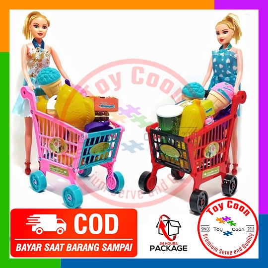 Jual Mainan Anak Perempuan Trolley Boneka Barbie Belanja Minimarket ...