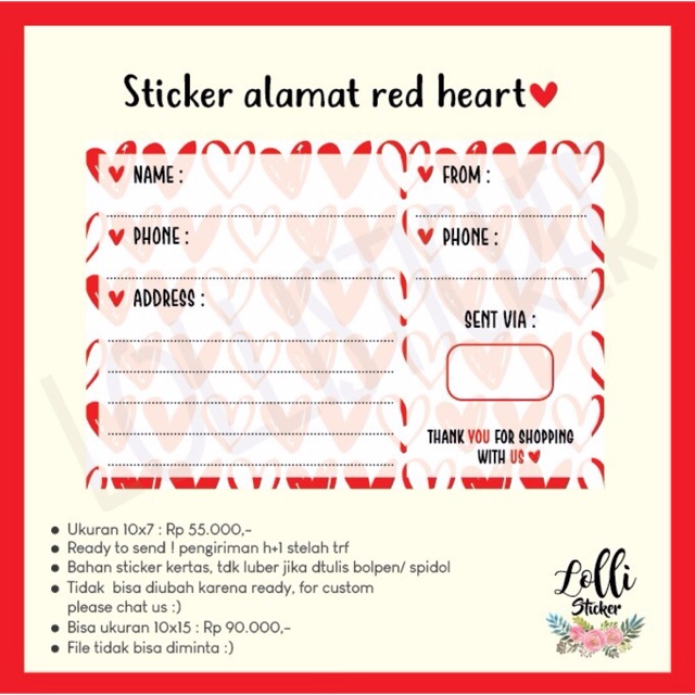 Jual Sticker Alamat Red Heart / Sticker Label Pengiriman Olshop / Label ...
