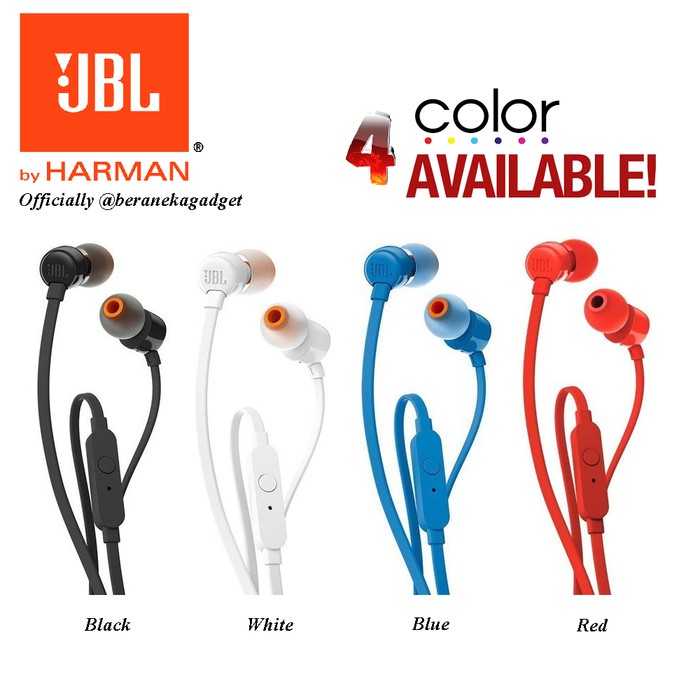 Jual Headphones JBL T110 In Ear With Microphone & Flat Cable 100% ...