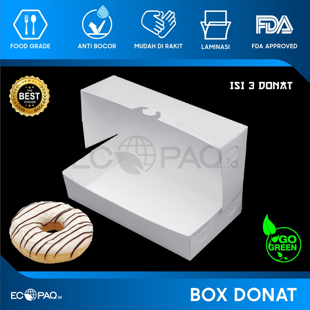 Jual Box Donat - Kotak Donat - Dus Donat Donut - PUTIH- Isi 3 (30 pcs ...