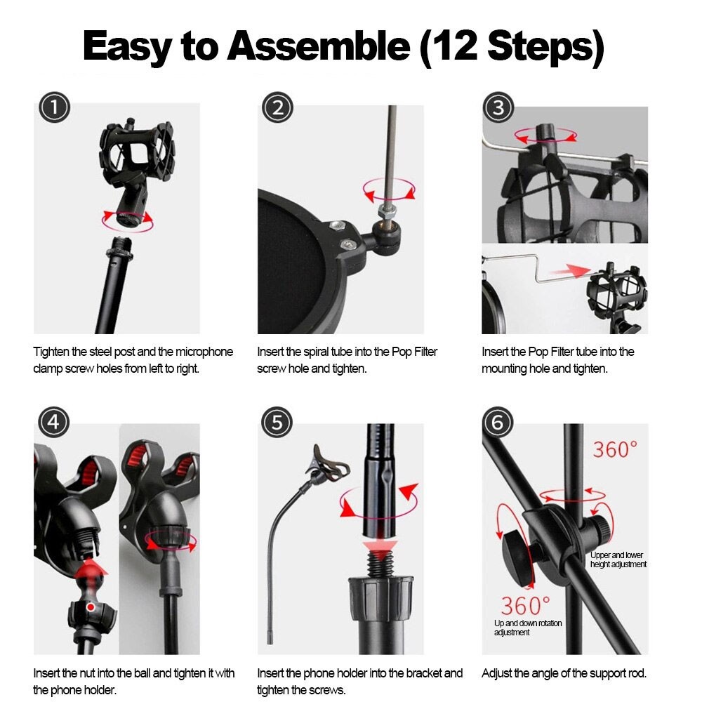 Jual Stand Mic Microphone Degree Berdiri Plus Holder Hp 360 Recording ...