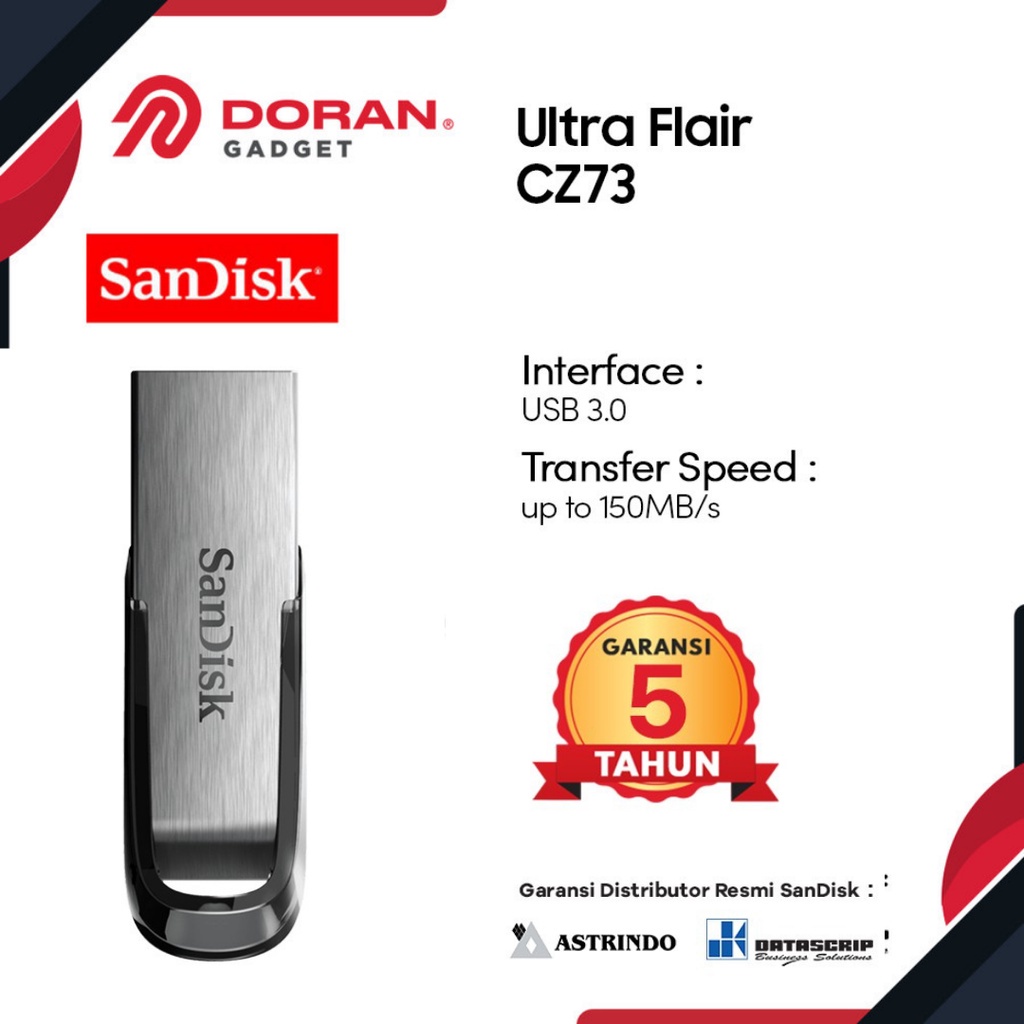 Jual Sandisk Flashdisk Ultra Flair CZ73 USB 3.0 Flashdisk 16GB 32GB 64GB 128GB 256GB - Garansi ...