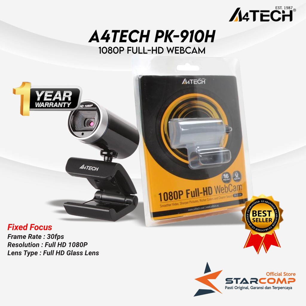 Jual WEBCAM A4TECH PK 910H 1080p USB KAMERA PK 910 Mic Noise Canceling ...