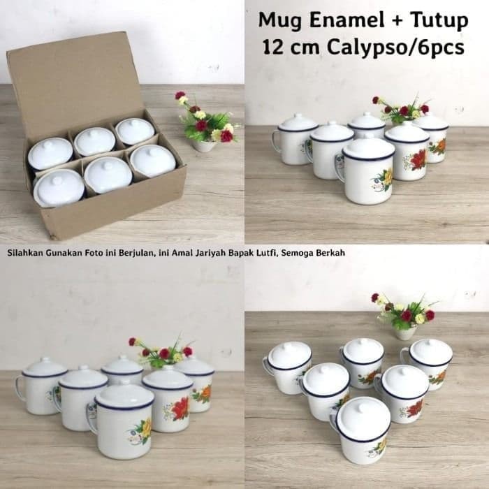Jual Mug Enamel +Tutup 12 Cm Calypso (isi 6 Pcs) / mug kaleng / gelas ...