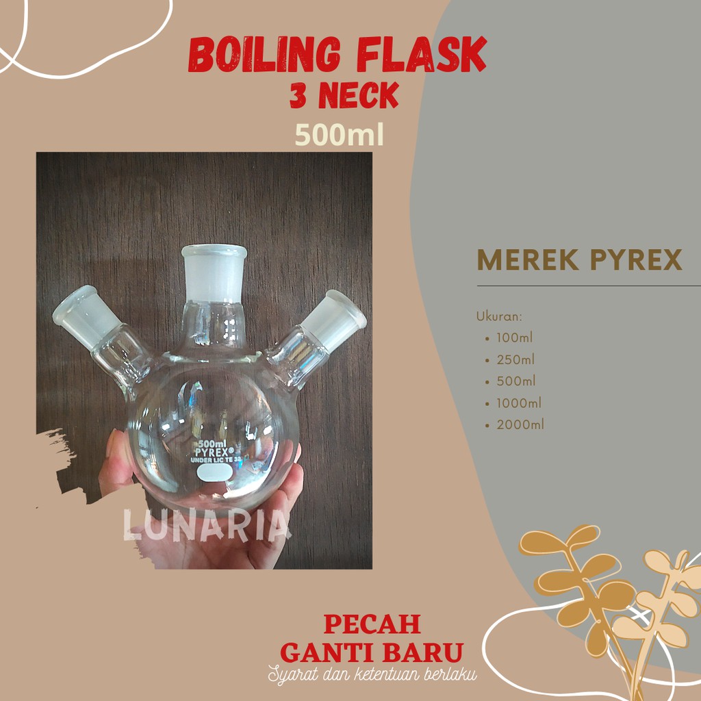 Jual Labu Didih 500ml Leher 3 - Boiling Flask 500ml 3neck Merk Pyrex ...