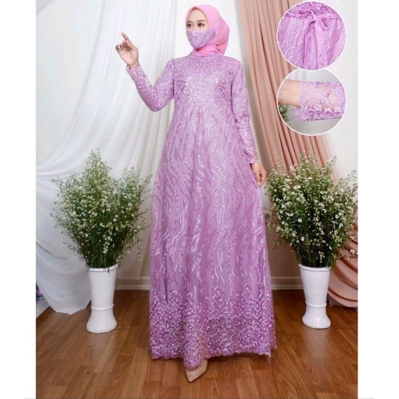 Jual GAMIS BUSUI MIRA/TILE FULL BRUKAT MUTIARA/SIZE S M/L/XL/XXL/DRESS ...