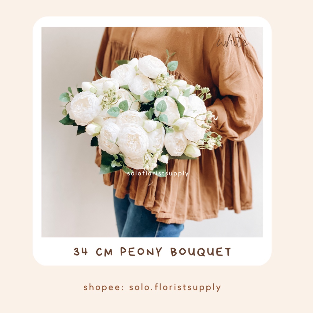 Jual 34cm peony buket bouquet peony mawar rose Artificial Flower buket ...