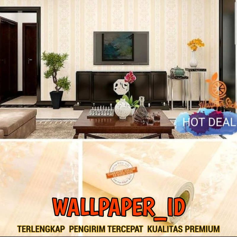 Jual BELI 5 GRATIS 1 Wallpaper Sticker Dinding Krem Polos Bertekstur Salur Bunga PREMIUM ...
