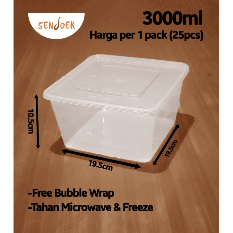 Jual Ytfr74b Thinwall 3000 Ml Persegi Kotak Makan Plastik Hyft7yt