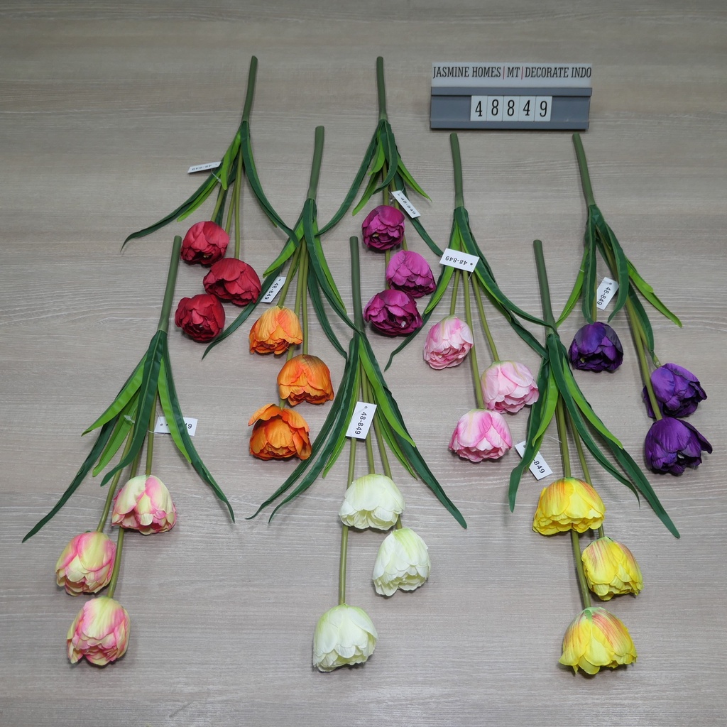 Jual Bunga Tulip Mekar 3Kuntum Daun Panjang Hias Dekorasi 48849 ...