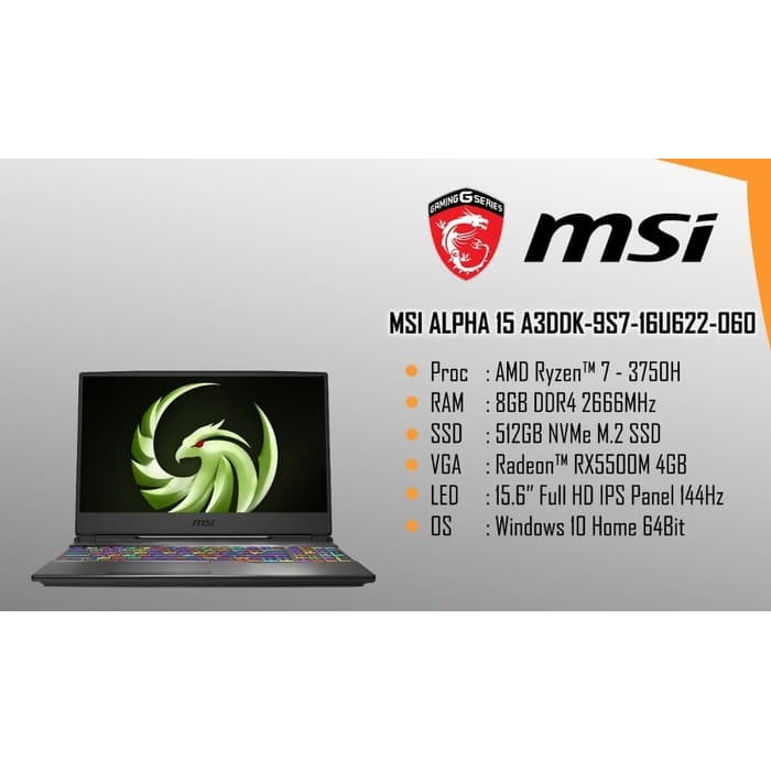 Jual Laptop Gaming MSI Alpha 15 A3DDK Ryzen 7/8GB/512GB/RX5500M/15.6" 144Hz | Shopee Indonesia