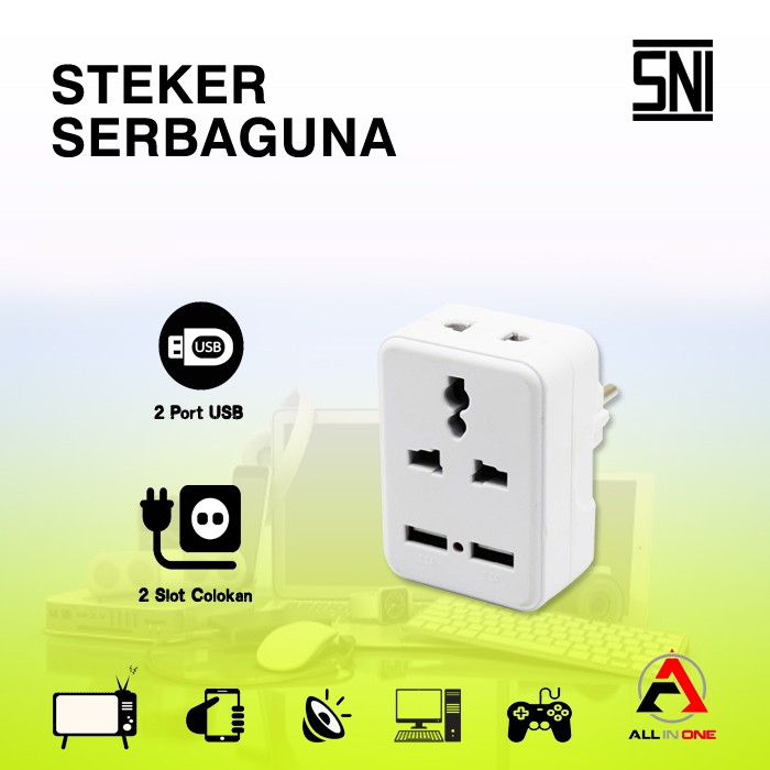 Jual Steker T Multi Serbaguna 2 Lubang + 2 Port USB / Steker Usb ...